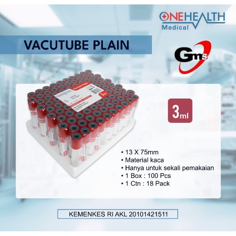 Jual ONEHEALTH TABUNG DARAH PLAIN 3ML isi 100 Pcs Vacuum Blood ...