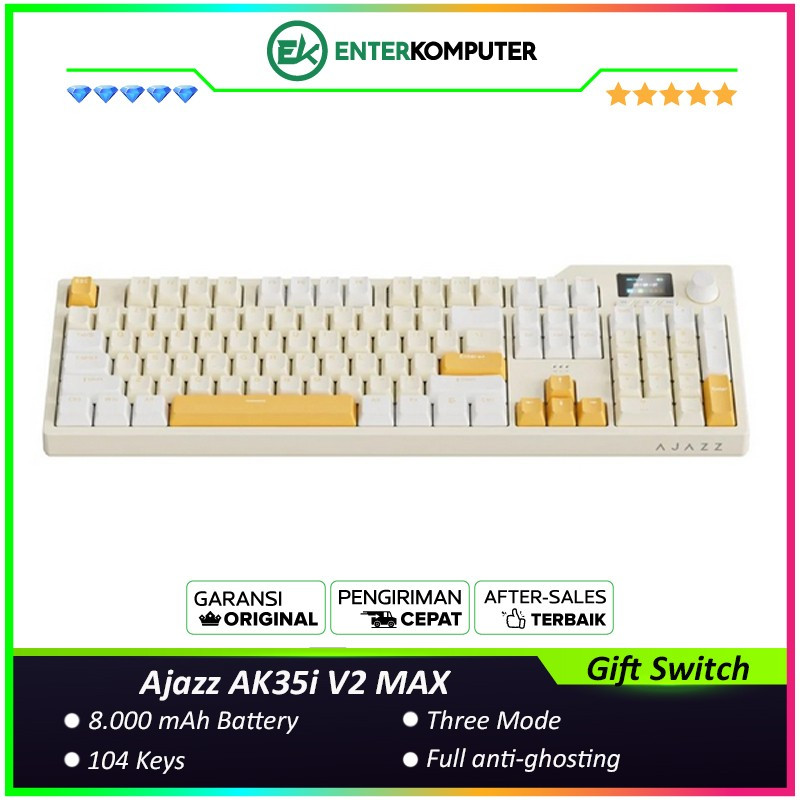 Jual Ajazz AK35i V2 MAX Mango Full-size Three-mode Mechanical Keyboard ...
