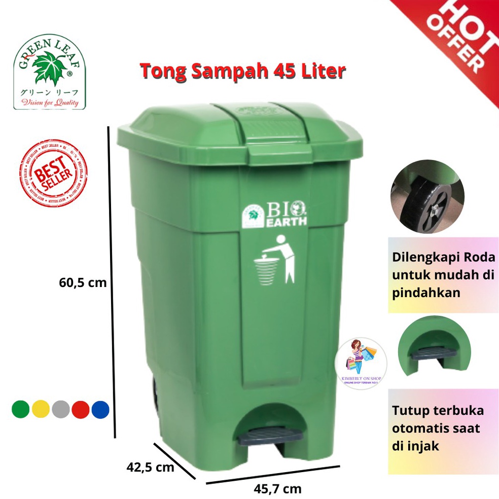 Jual Harga TERMURAAH Tempat Sampah BIO Injak 45 Liter 26 Green Leaf Dustbin Roda | Shopee Indonesia