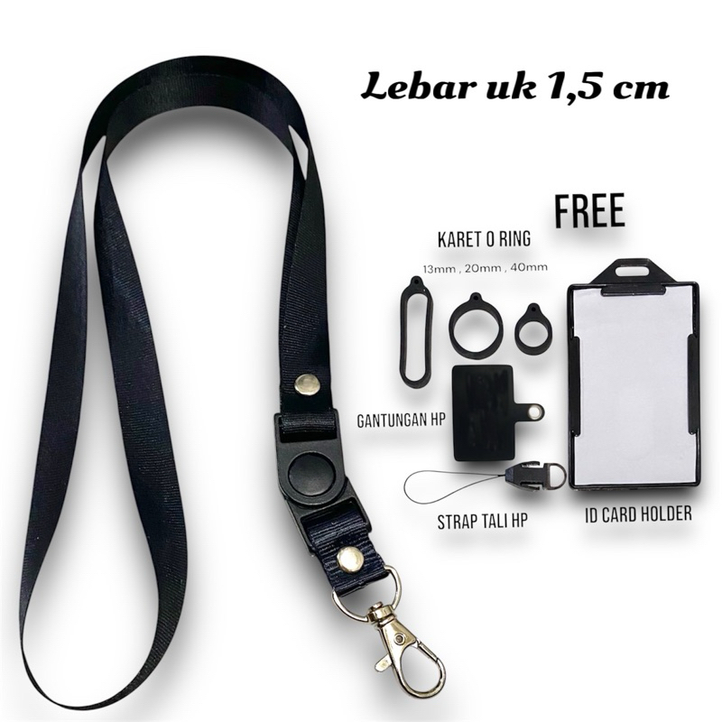 Jual Lanyard Gantungan Hitam Polos Poliester Lebar Uk 1,5cm Bisa Untuk ...