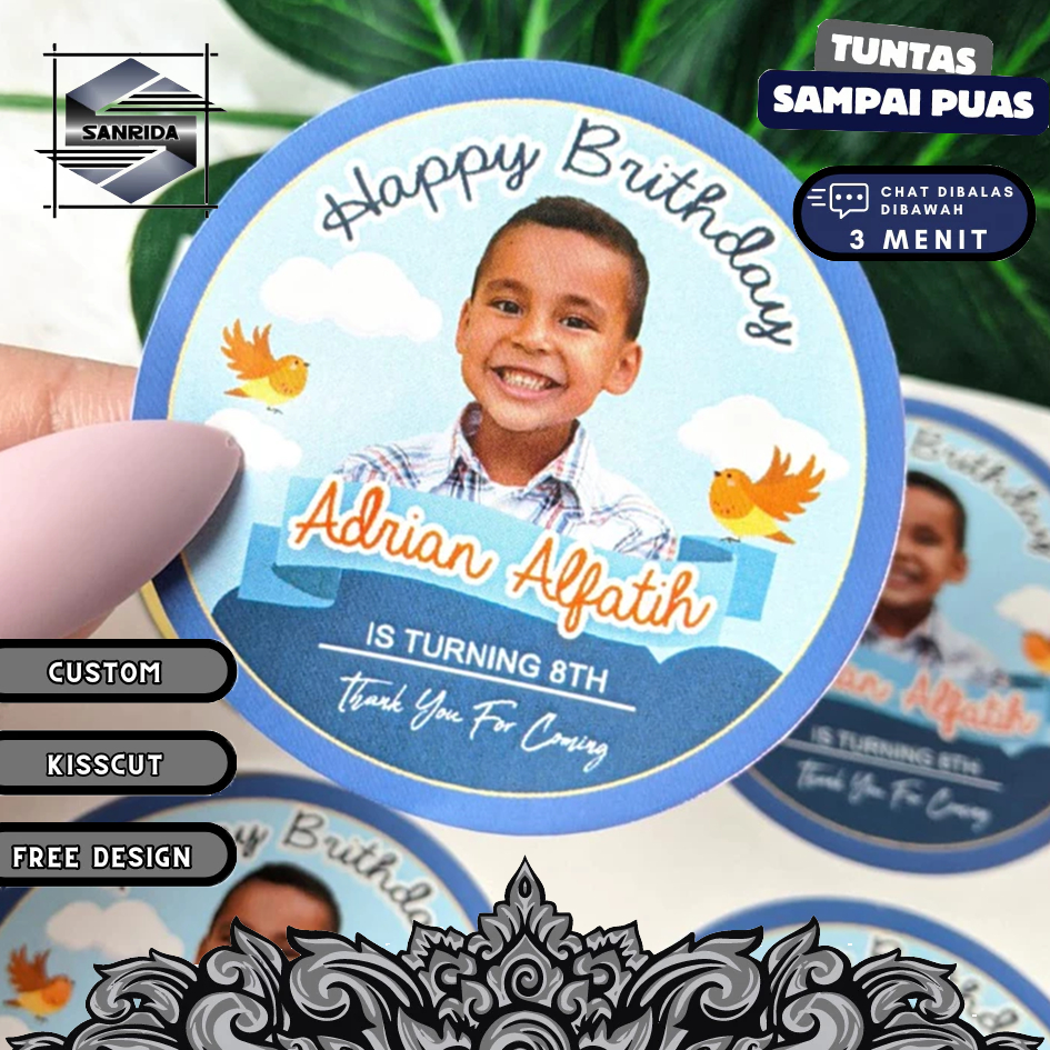 Jual 5-8 Sanrida Sticker Bulat Ulang Tahun Anak Stiker Ultah Free ...