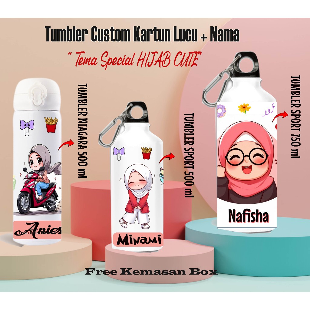 Jual TUMBLER sport custom kartun lucu tema HIJAB CUTE dewasa & anak ...
