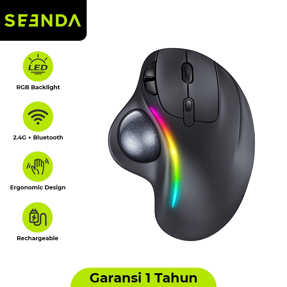 Jual SEENDA SB104 Mouse Wireless Ergonomic Trackball Rechargeable With ...