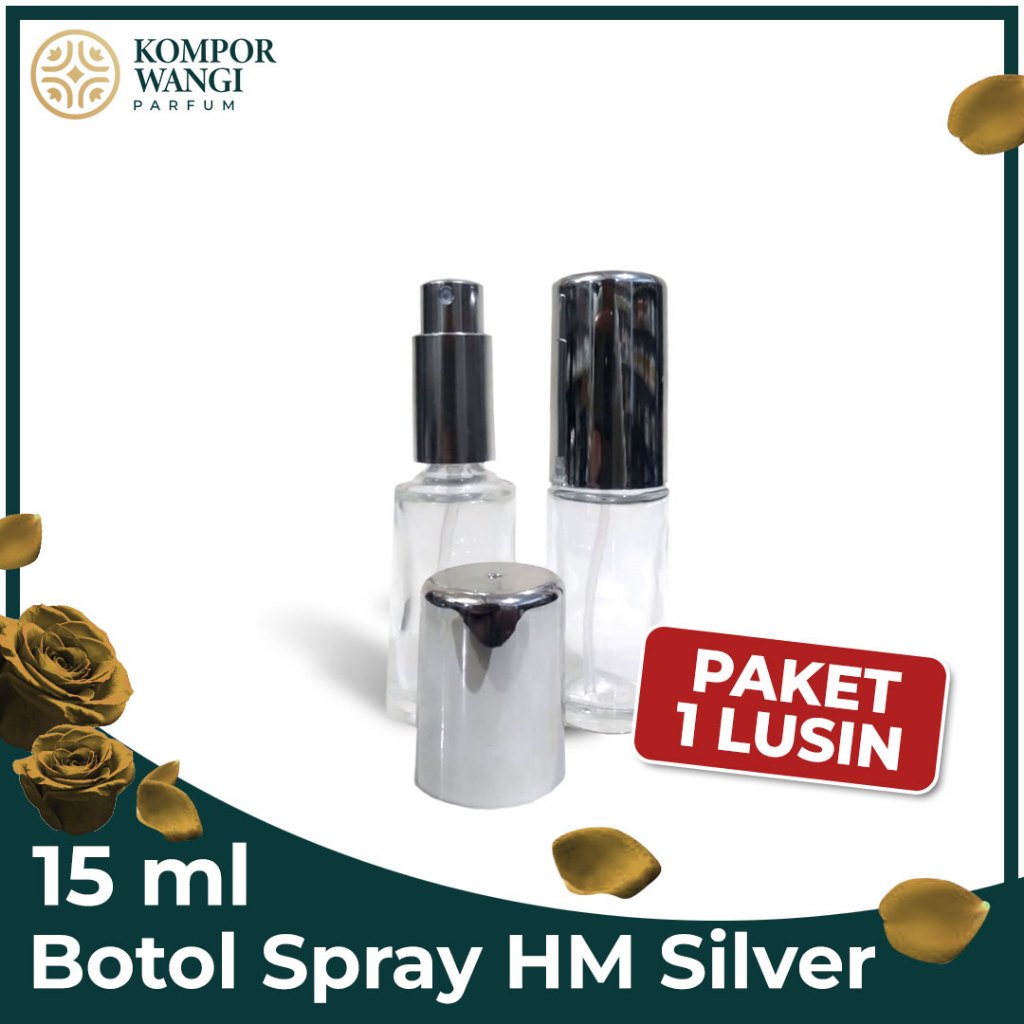 Jual PAKET 1 LUSIN BOTOL CASA HM SILVER 15 ML TUTUP POLOS BOTOL KOSONG ...