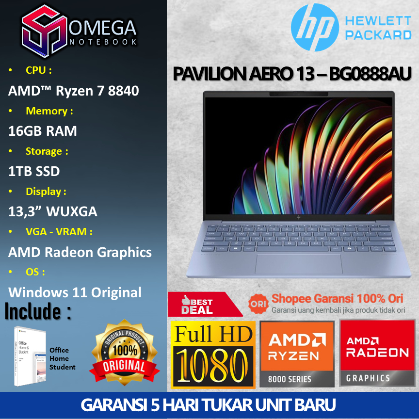 Jual HP Pavilion AERO 13 Ryzen 7 8840 16GB 1TB SSD 13,3 WUXGA Windows ...