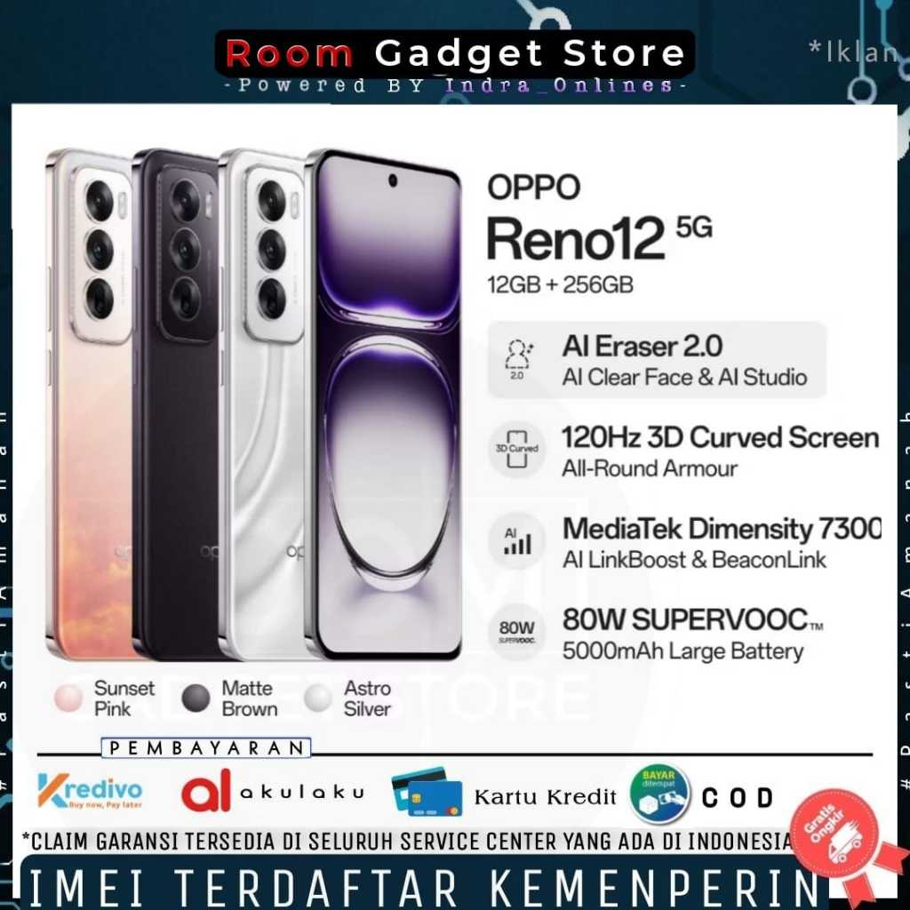 Jual OPPO Reno12 5G 12GB/256GB 80watt superVooc 5000maH,AI erase 2.0, 120hz, mediatek dimensity ...