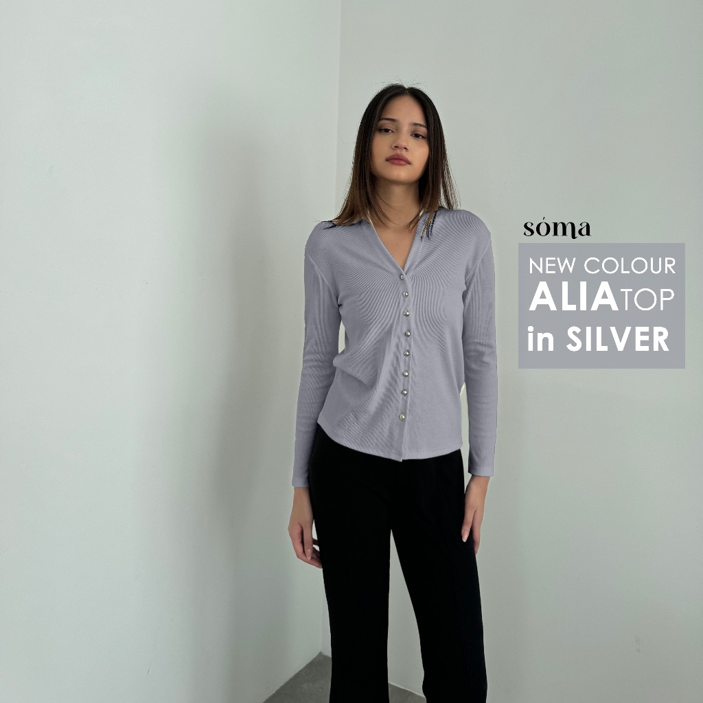 Jual da ALIA TOP Atasan Knit Wanita Lengan Panjang Kancing Basic Korean ...