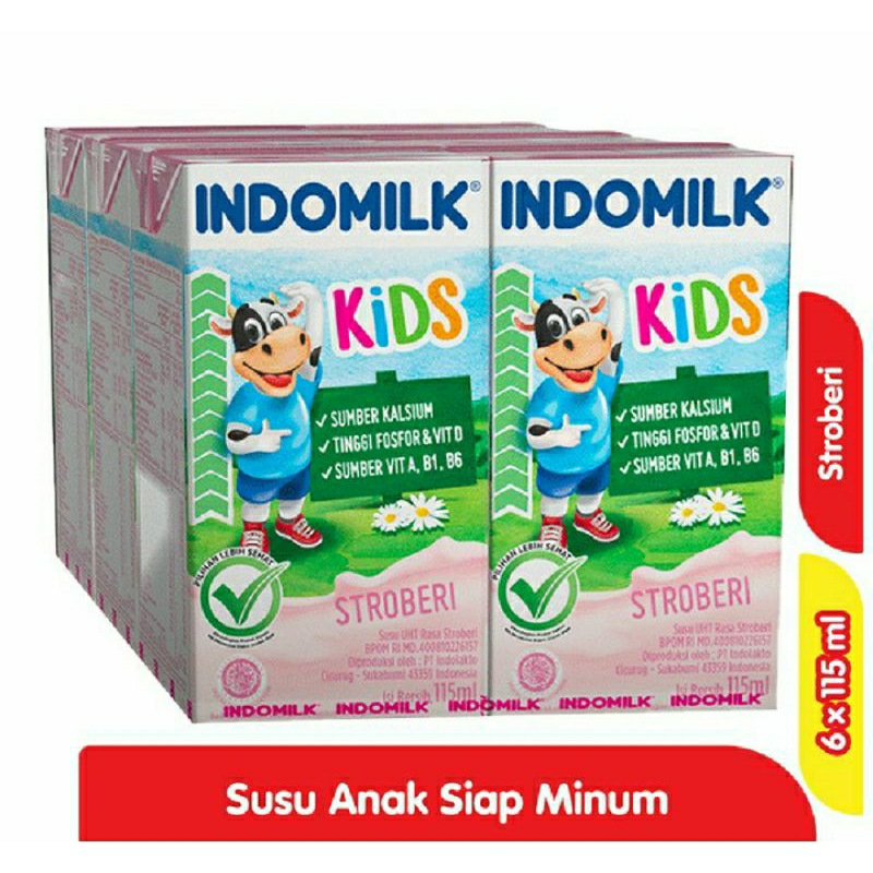 Jual INDOMILK Kids Susu UHT Strawberry 6 x 115 ml | Shopee Indonesia