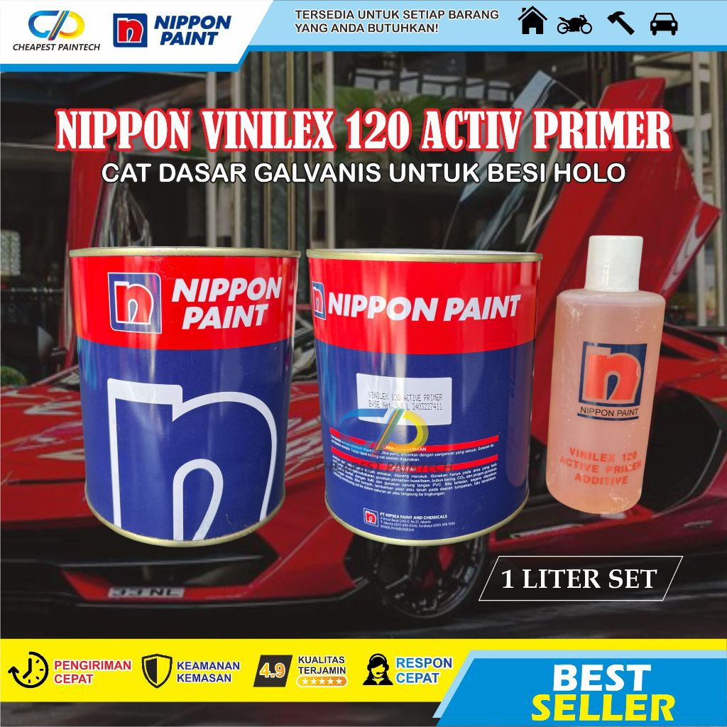 Jual NIPPON VINILEX 120 ACTIVE PRIMER CAT DASAR GALVANIS UNTUK BESI HOLO 1 LITER (KEMASAN BARU ...