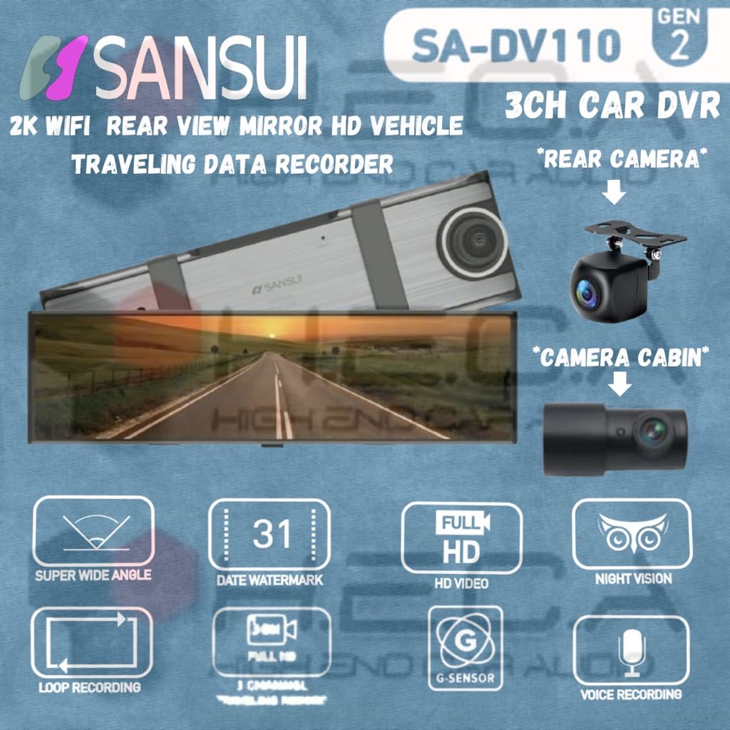 Jual Sansui DVR spion SA-DV110 Gen2 Dashcam 2K 3-Channel Camera Kabin Rear Front Recorder Mobil ...