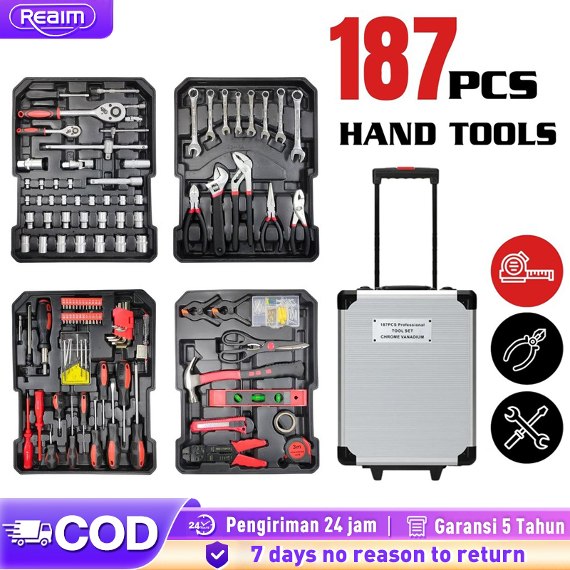Jual REAIM Tool Kit 187/85/82 PCS Socket Wrench Set Car Repair Tool Koper kunci pas soket obeng ...