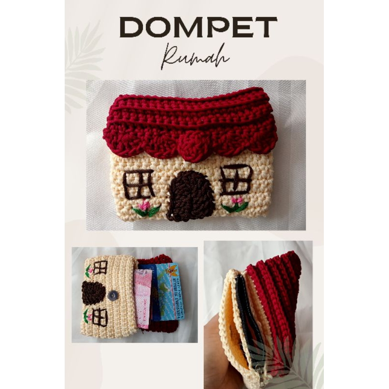Jual dompet rajut 3 ruang bentuk rumah lucu dompet wanita dompet unik ...