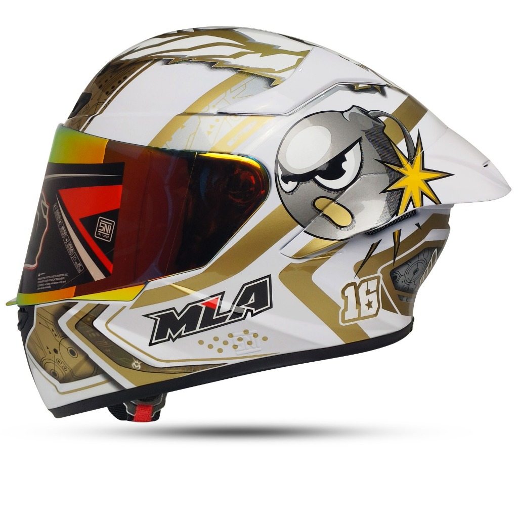 Jual HELM FULL FACE MLA MOTIF SUPERMARIO GOLD VISOR BLUE / REDGOLD ...