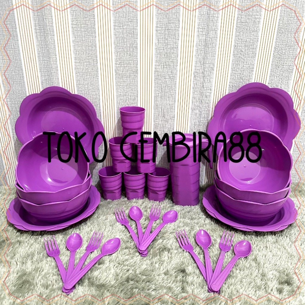Jual Set peralatan makan / Piring bunga / mangkok bunga / gelas ulir ...