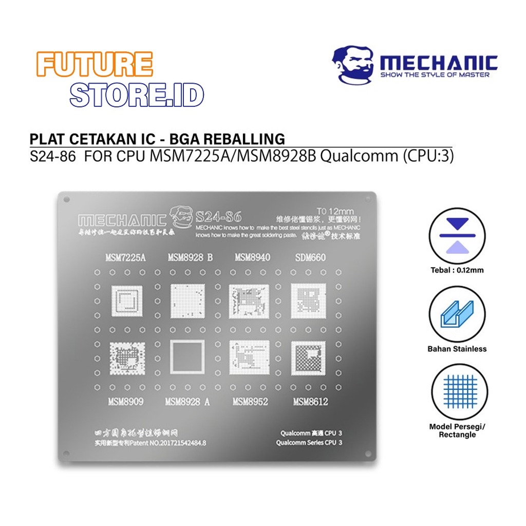 Jual CETAKAN MECHANIC S24-86 IC 0.12MM (QU:3) Qualcomm CPU 3：MSM7225A ...