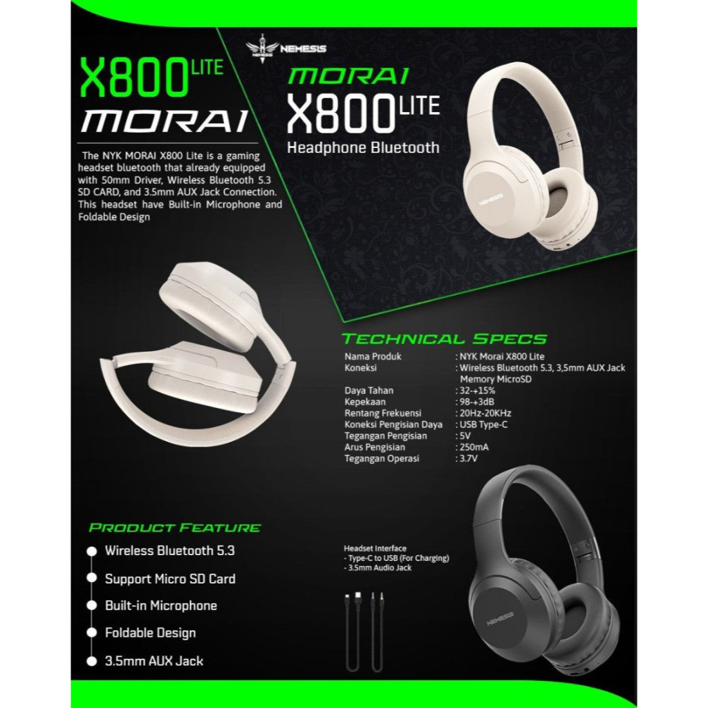 Jual Gaming Headset Nyk Nemesis Morai X800 Lite Cream 1 Year Warranty ...