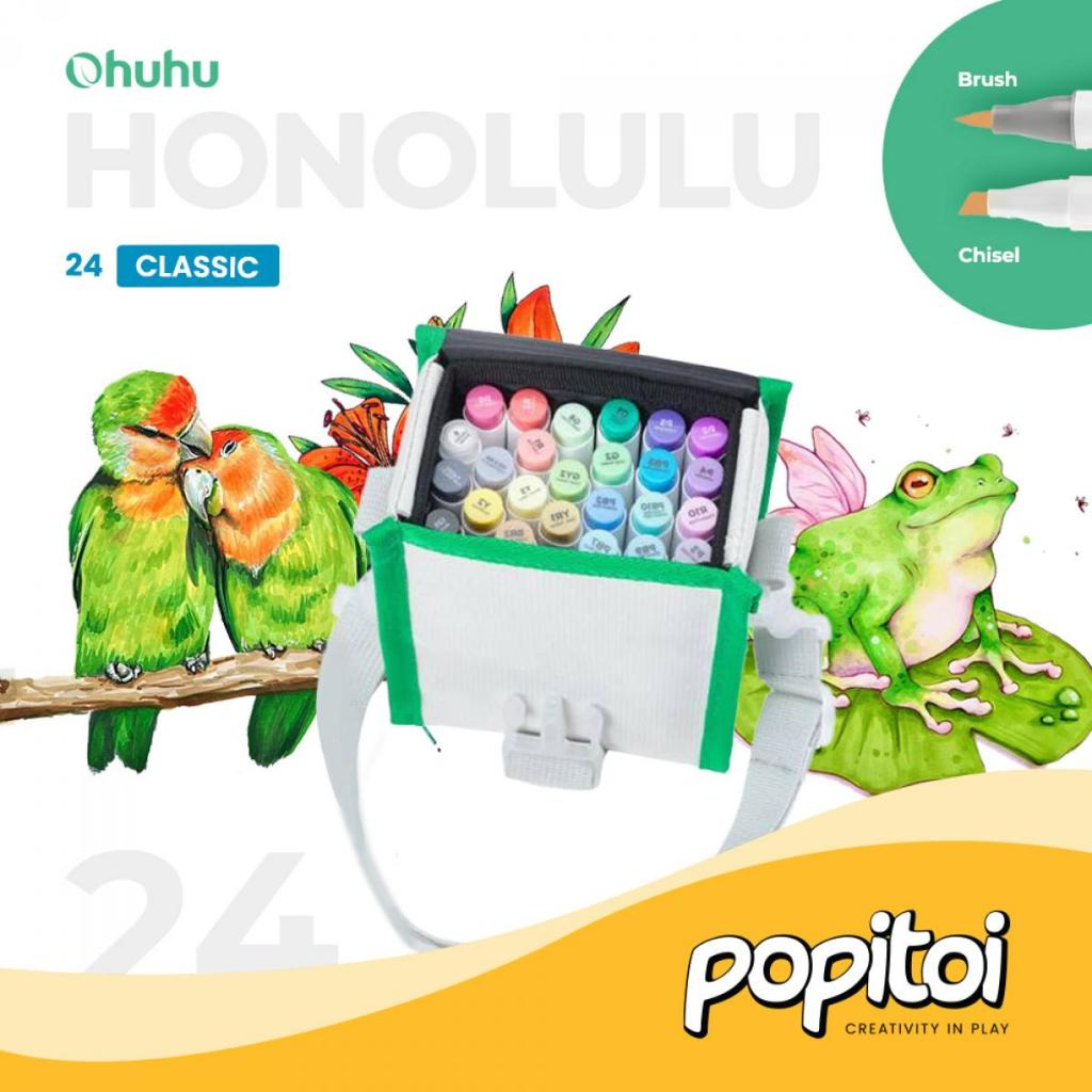 Jual OHUHU Honolulu 24 48 72 Alcohol Art Marker Color Dual Tip BRUSH and CHISEL Alcohol Water ...