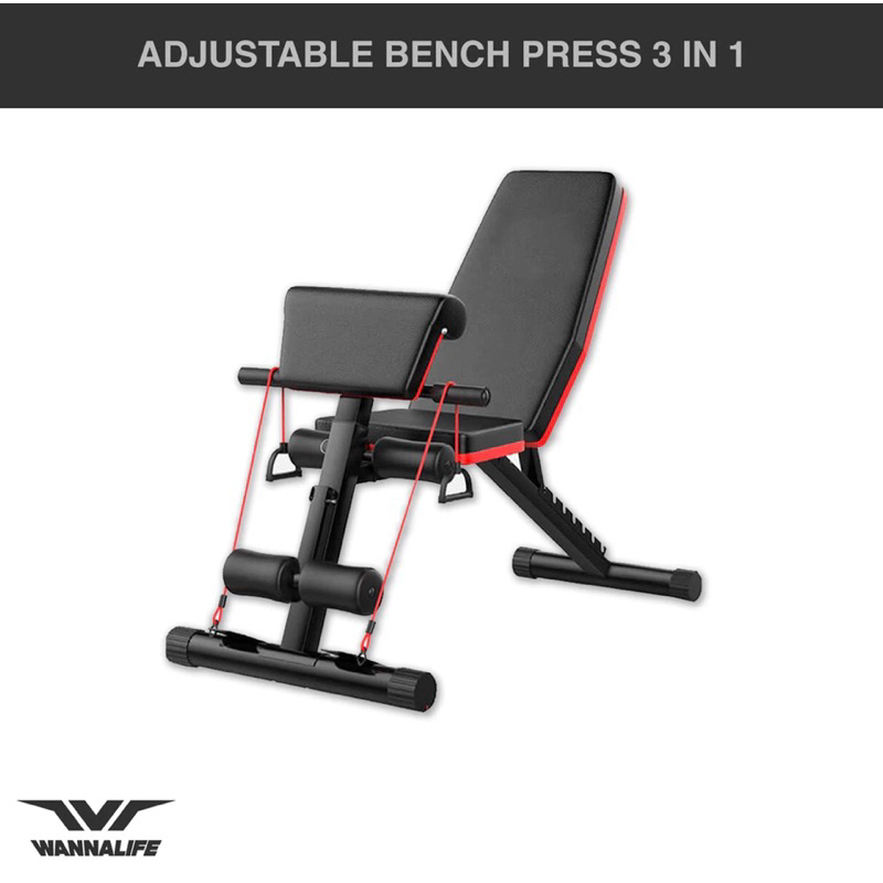 Jual ADJUSTABLE FOLDING BENCHPRESS 3in1 WANNAFIT || KURSI BENCH PRESS 3in1 WANNAFIT ALAT BANGKU ...