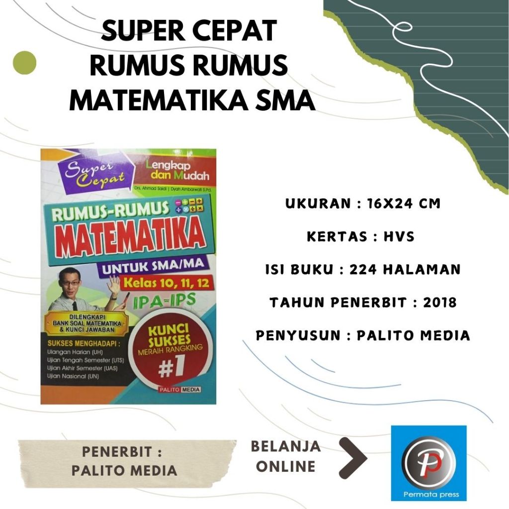 Jual SUPER CEPAT RUMUS RUMUS MATEMATIKA SMA/MA - PALITO MEDIA | Shopee ...