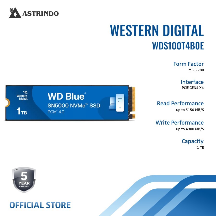 Jual WD SSD Blue SN5000 NVMe M.2 2280 SSD Internal 1TB PCIe Gen 4 x4 | Shopee Indonesia
