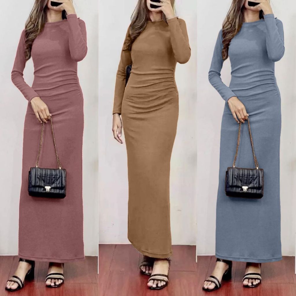 Jual ORINA DRES KNIT PREMIUM LONG DRES WANITA LENGAN PANJANG PRES BODY - LONG DRES KOREAN ...