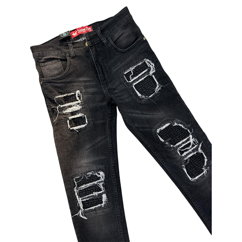 Jual Celana Jeans Pria Rucas Black Wash Sobek Cakar | Slimfit Ripped ...
