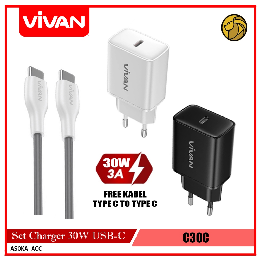 Jual Vivan 30W Charger USB-C to Type C Power C30C 3A Black White Smart ...