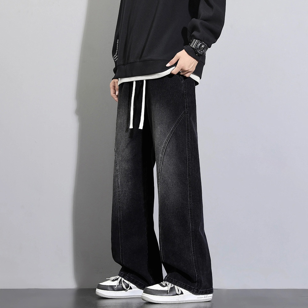 Jual KeyBoy celana panjang pria jeans baggy straight cut casual loose pinggang karet denim pants ...