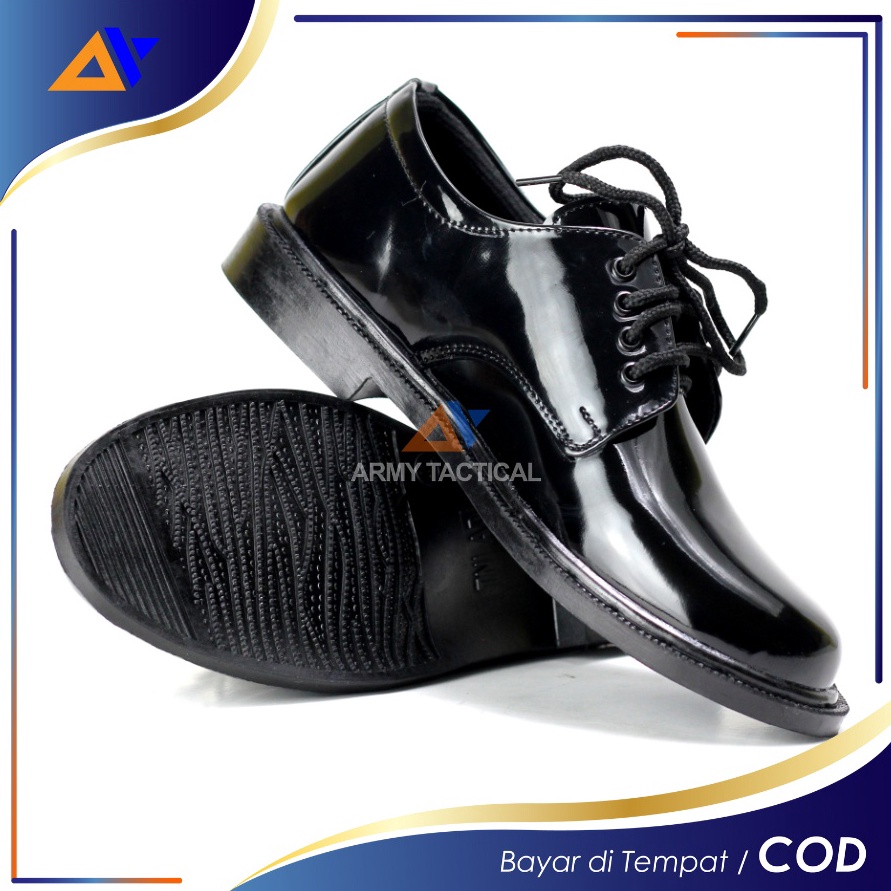 Jual Sepatu PDH Pendek 1 TNI AD Hitam Mengkilap Pria Sepatu Kerja Dinas ...