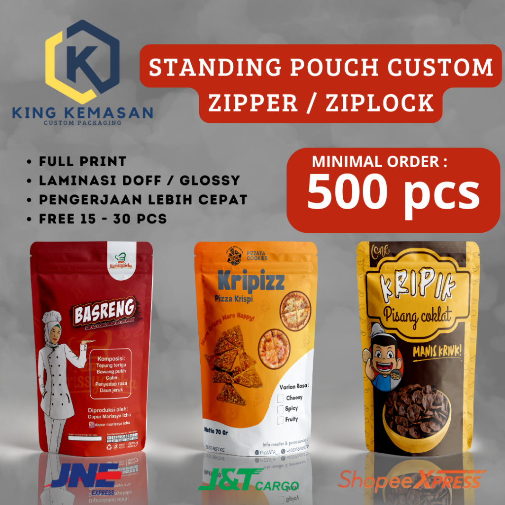 Jual STANDING POUCH CUSTOM ZIPPER/ZIPLOCK MIN 500 PCS SEMUA UKURAN ...