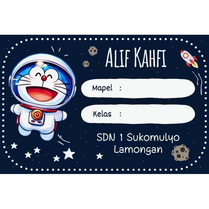 Jual Custom Stiker Label Nama Buku Tulis Sekolah Doraemon Astronot ...