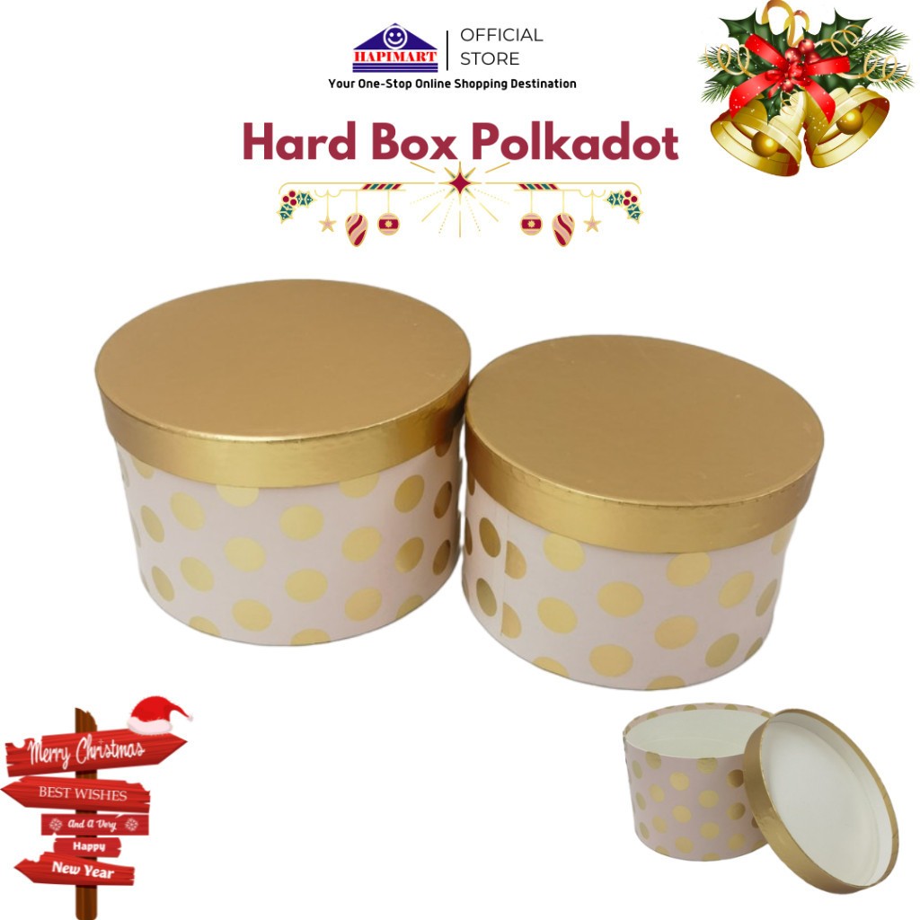 Jual Gift Box Bulat/Box Kado/Box Hampers/Kotak Kado/Round Box Polkadot Warna Putih Gold Ukuran ...