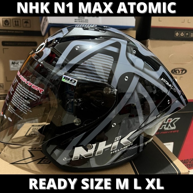 Jual Helm NHK N1 MAX Atomic Black Silver Glossy Single Visor Half Face ...