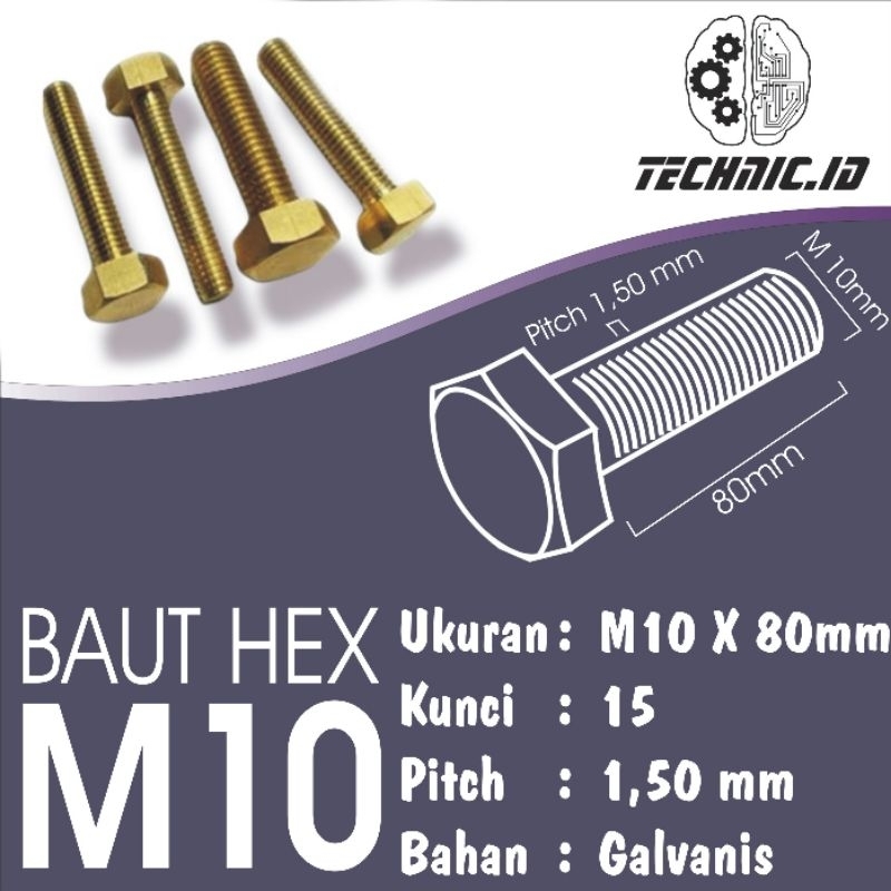 Jual Baut Hexagonal, baut hex, baut biasa, baut M10, baut kunci 15 ...