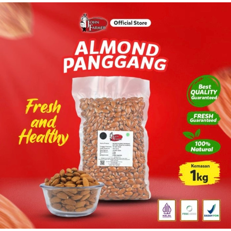 Jual John Farmer Natural Roasted Almond 1 KG / Roasted Almond 1 KG ...