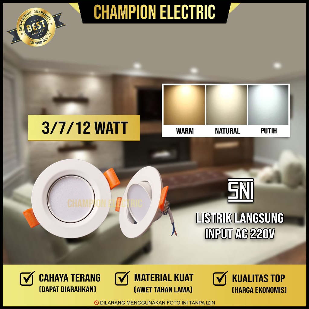 Jual Lampu LED Tanam Plafon Inbow 3W 7W 12W Downlight Terang Ekonomis ...