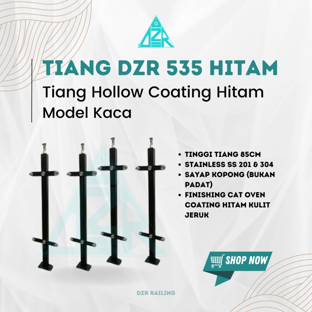 Jual Tiang Railing Tangga Balkon / Tiang Hollow Coating Hitam Model ...