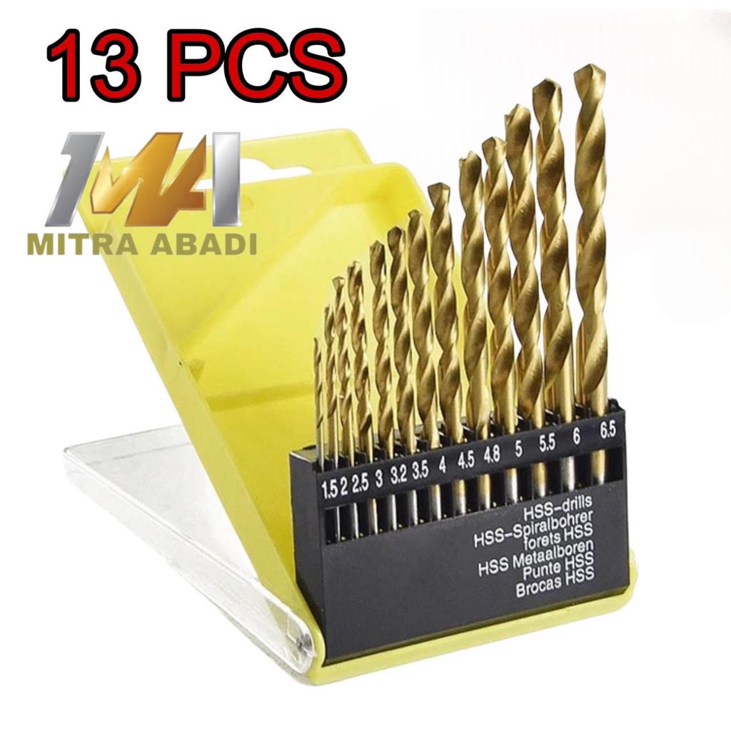 Jual Mata Bor besi set 13 Pcs HSS Mata Bor Kayu 1.5mm - 6.5mm pegangan ...