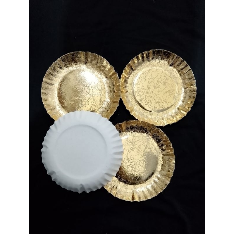 Jual Piring Kue Kertas /Paper Plate / Piring Ultah Gold Motif ukuran 12 cm | Shopee Indonesia