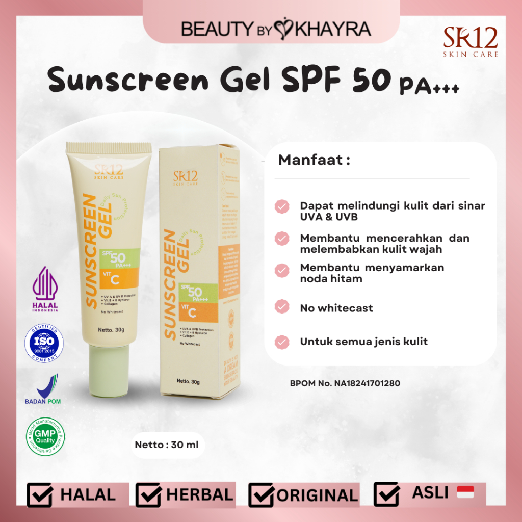 Jual Beauty by Khayra - SR12 SUNSCREEN GEL SPF 50 PA+++ | No Whitecase ...