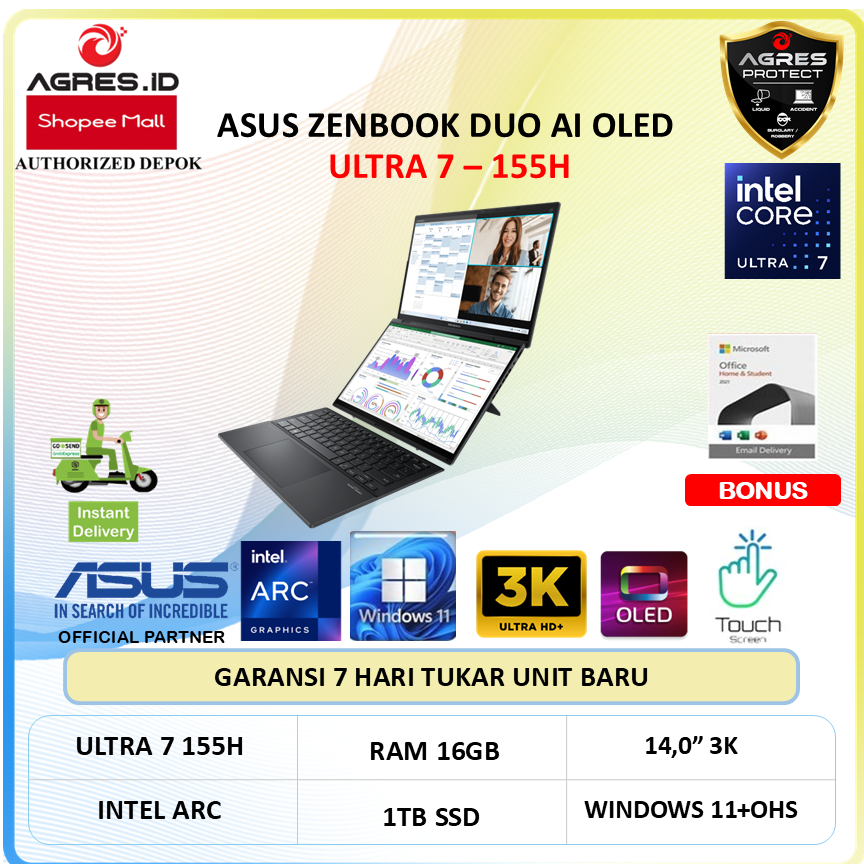 Jual ASUS ZENBOOK DUO UX8406MA OLED TOUCH ULTRA 7 155H 16GB 1TB 14.0 3K ...