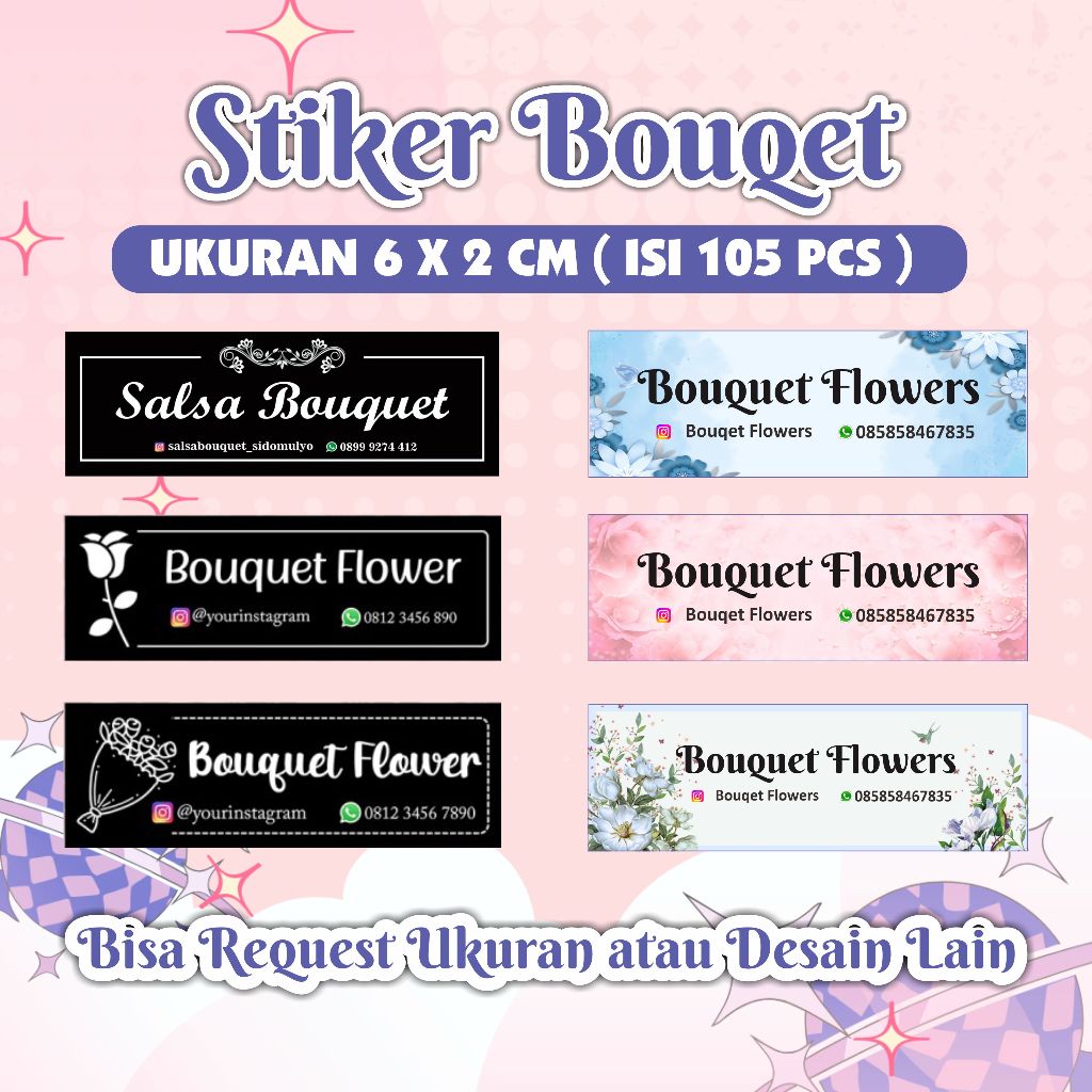 Jual (ISI 90 Pcs) Stiker Buket Custom, Stiker Label Buket, Stiker ...