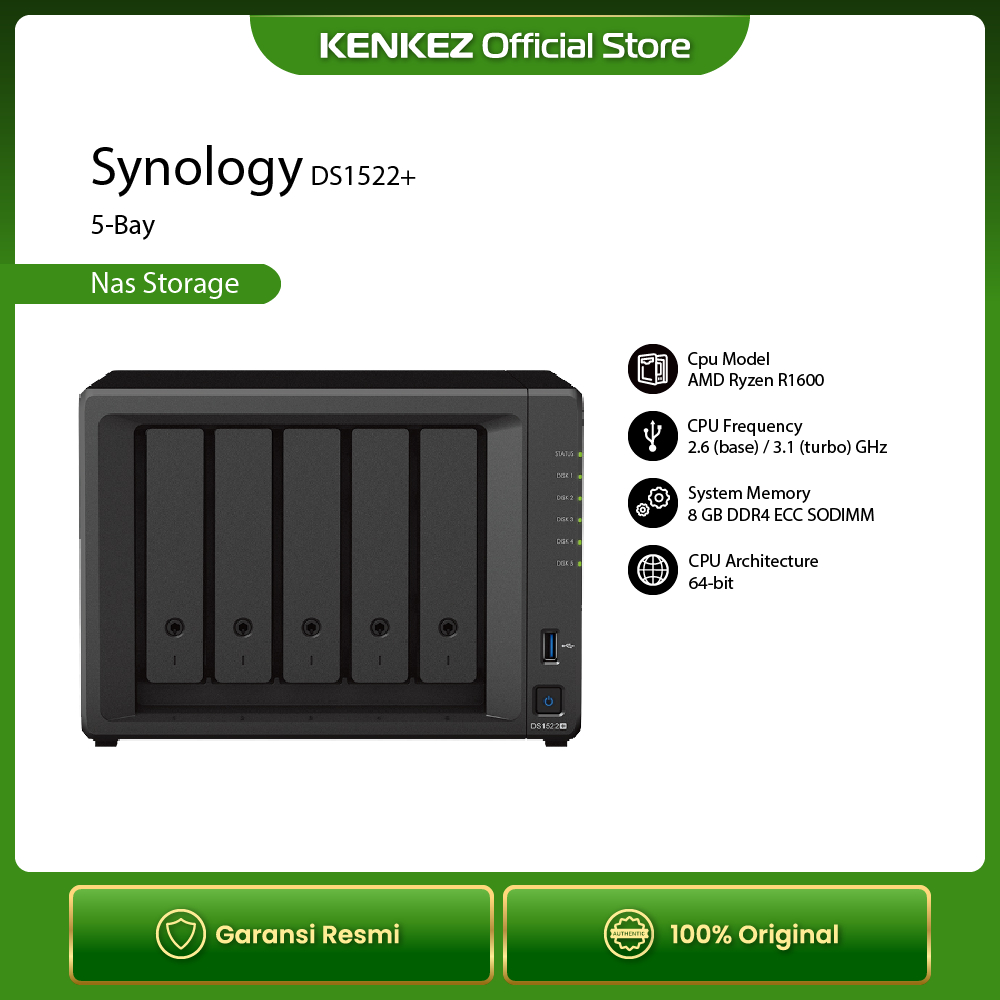 Jual Synology DS1522+ DiskStation 5-Bay 2.6GHz / 8GB NAS Server Storage ...