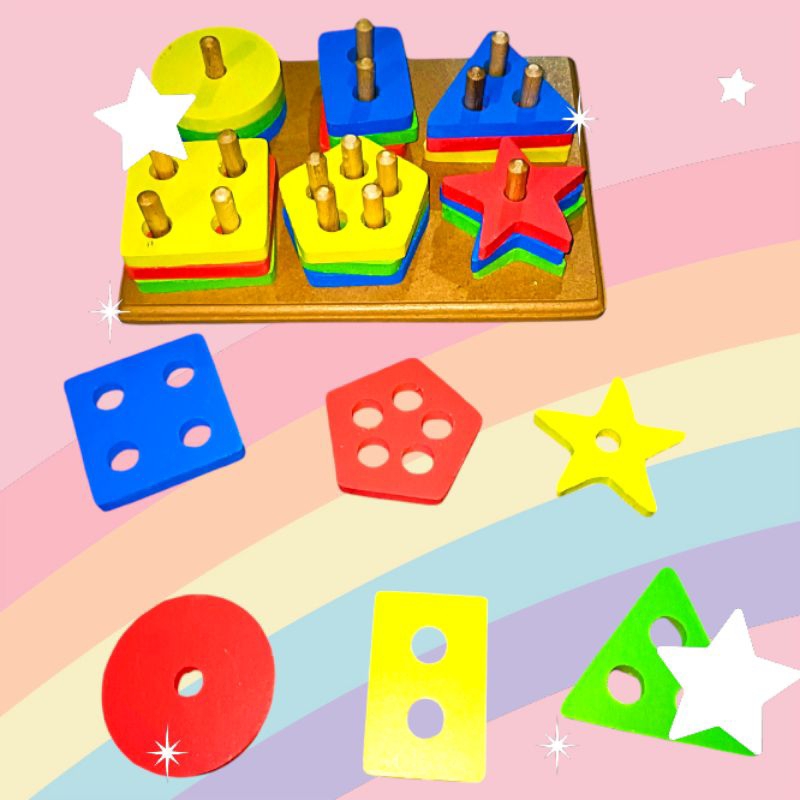Jual Mainan Edukatif Anak / Menara Geometri 6 Bentuk / Mainan Susun ...