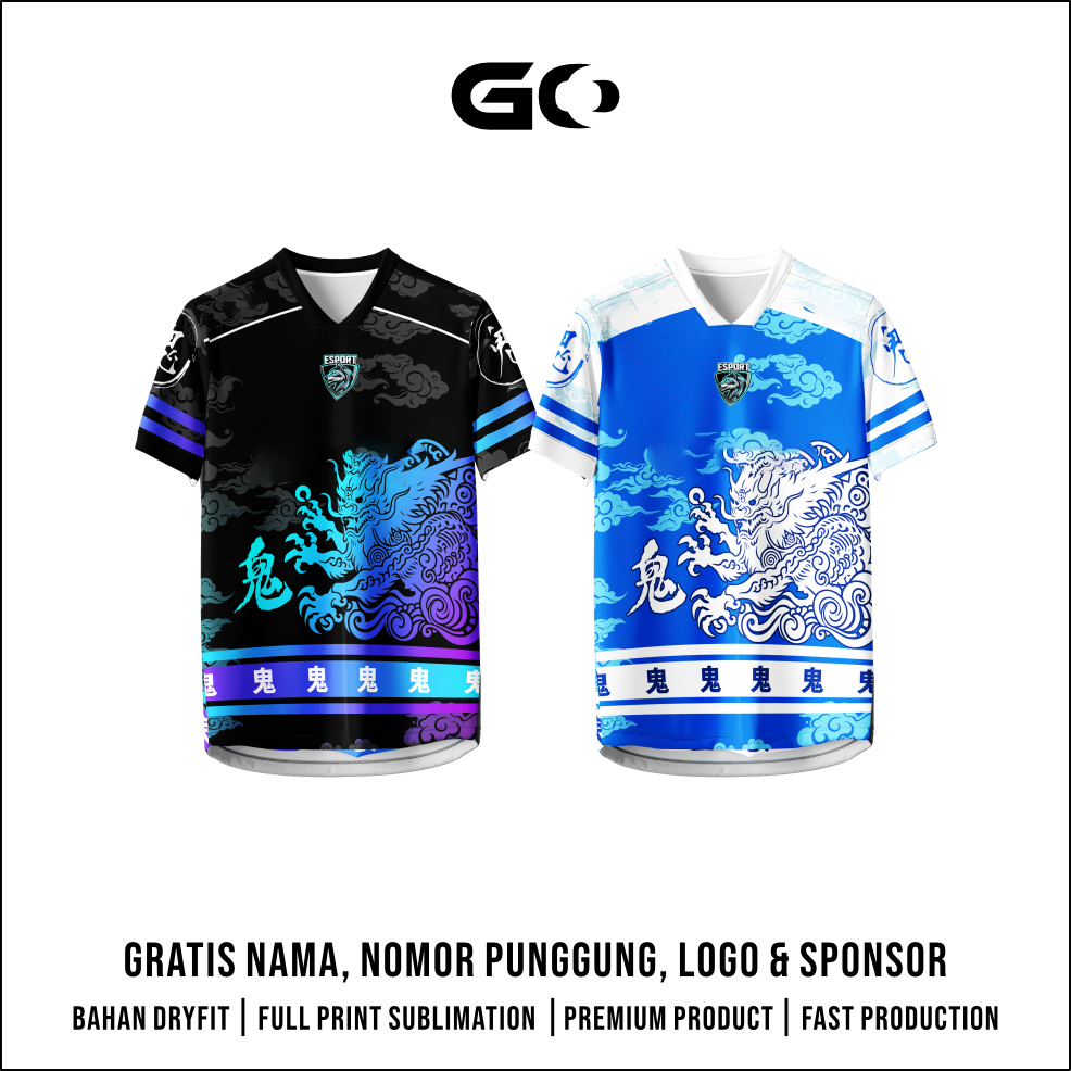 Jual Jersey Baju Gaming Oni BLUE Gratis Nama & Logo FREE FIRE / MOBILE ...