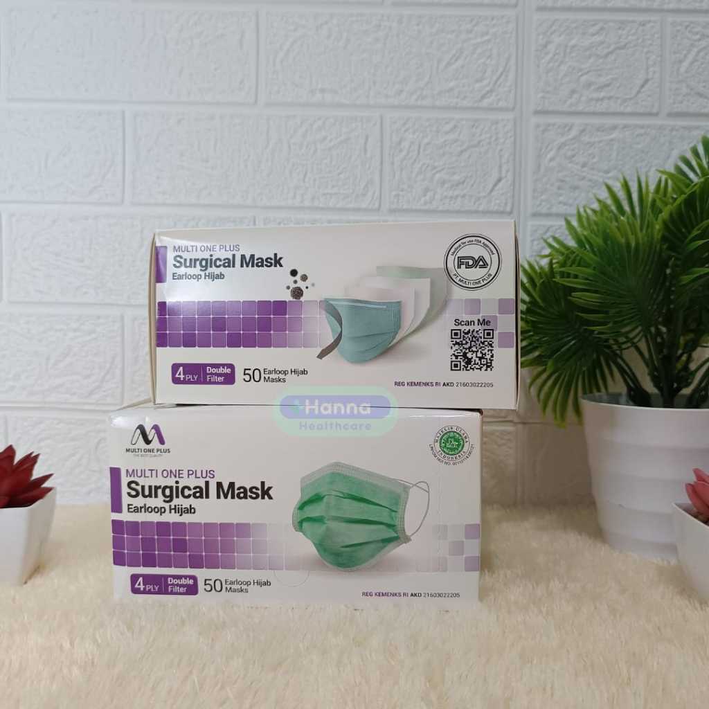Jual MULTI ONE PLUS - Surgical Mask Earloop Hijab 4 Ply Masker medis 4 ...