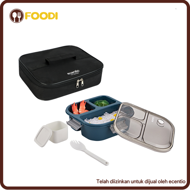 Jual ecentio & FOODI lunch box set Kotak Tempat Makan set 3 Grid tas ...
