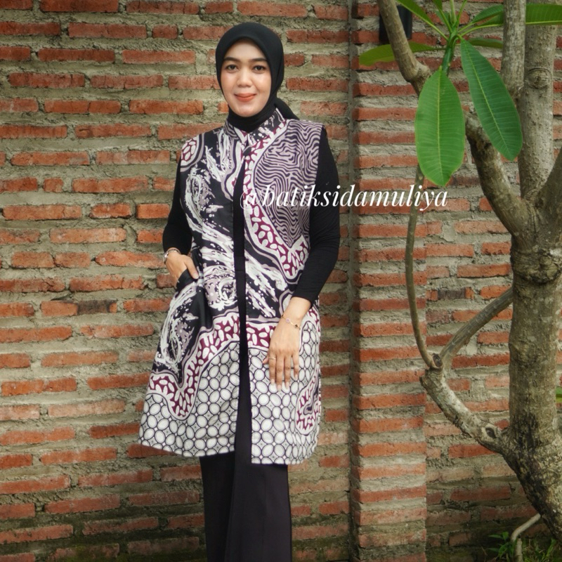 Jual Long Outer Vest Batik Wanita Atasan Batik Kantor Rompi Panjang ...