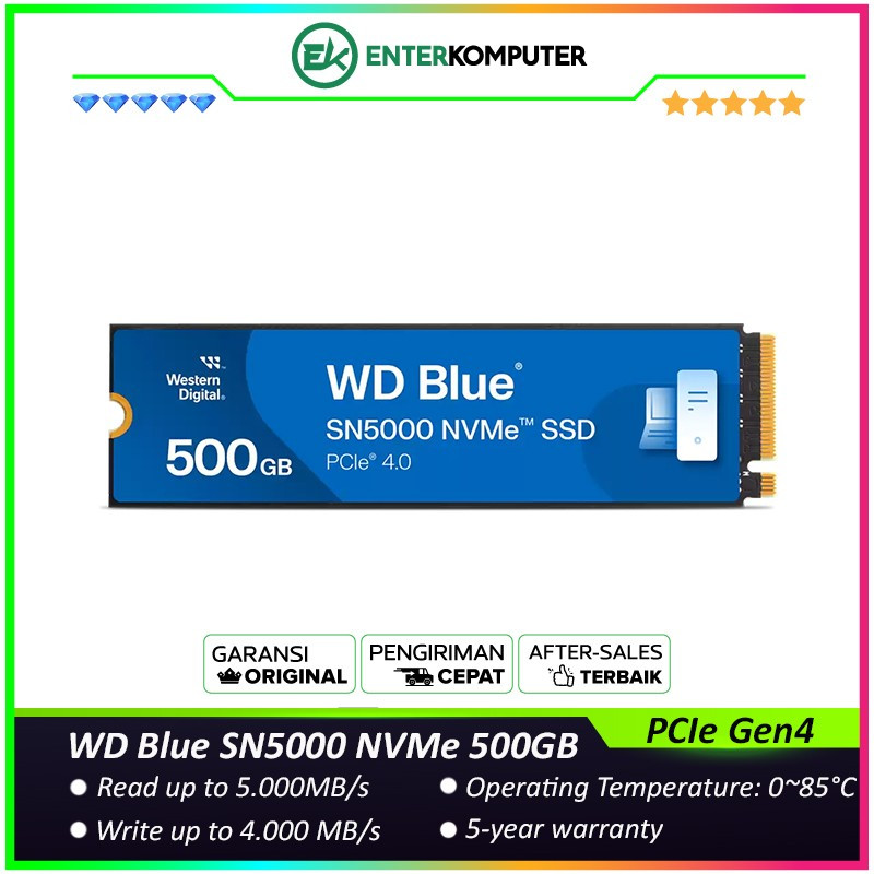 Jual WD Blue SN5000 NVMe SSD 500GB M.2 PCIe Gen4 x4 / SSD 500GB | Shopee Indonesia