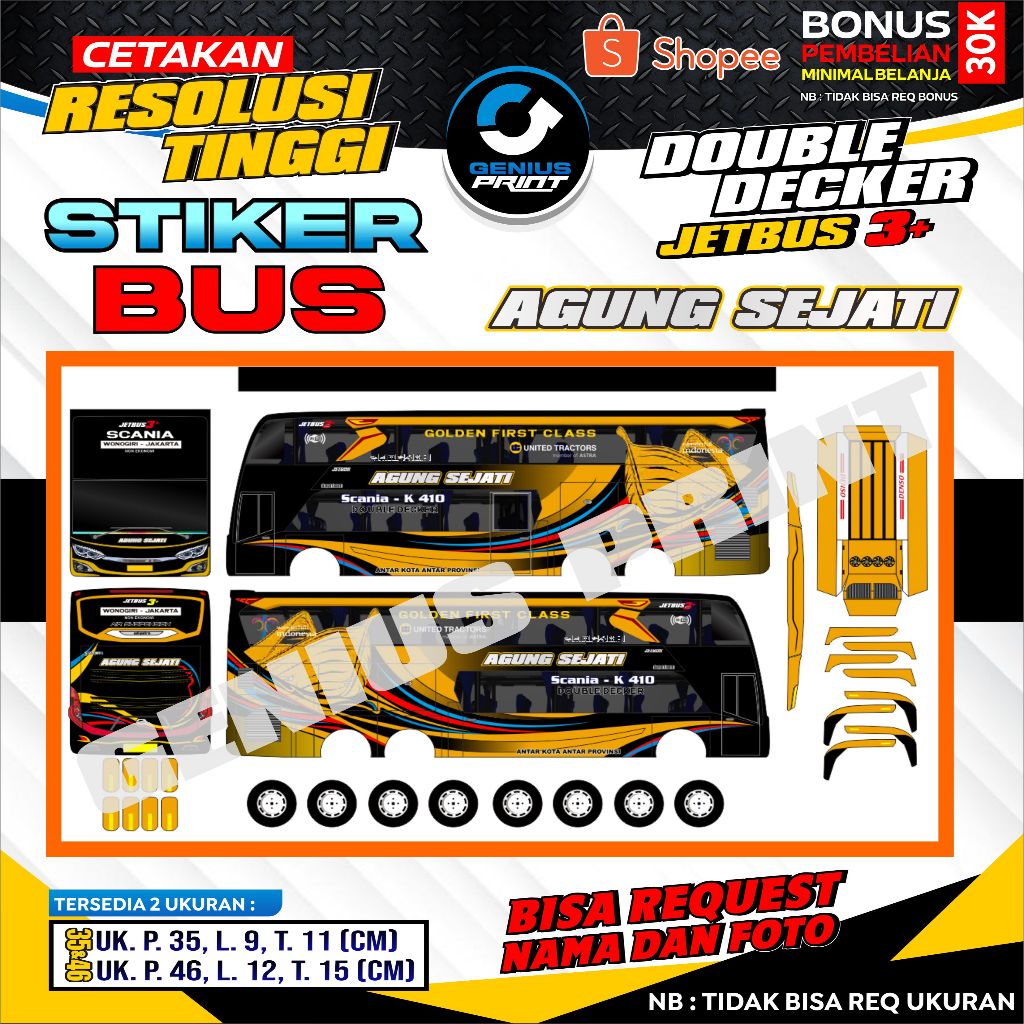 Jual Stiker Mainan Miniatur Bus Double Decker Jetbus 3+ Juragan 99 ...